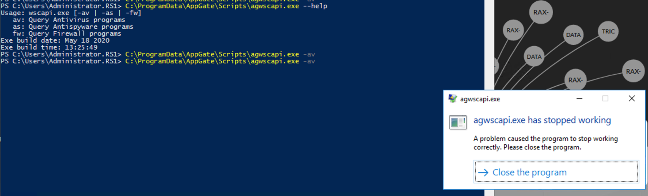 agwscapi.exe crashing repeatedly · Issue #1 · appgate/sdp-wscapi · GitHub