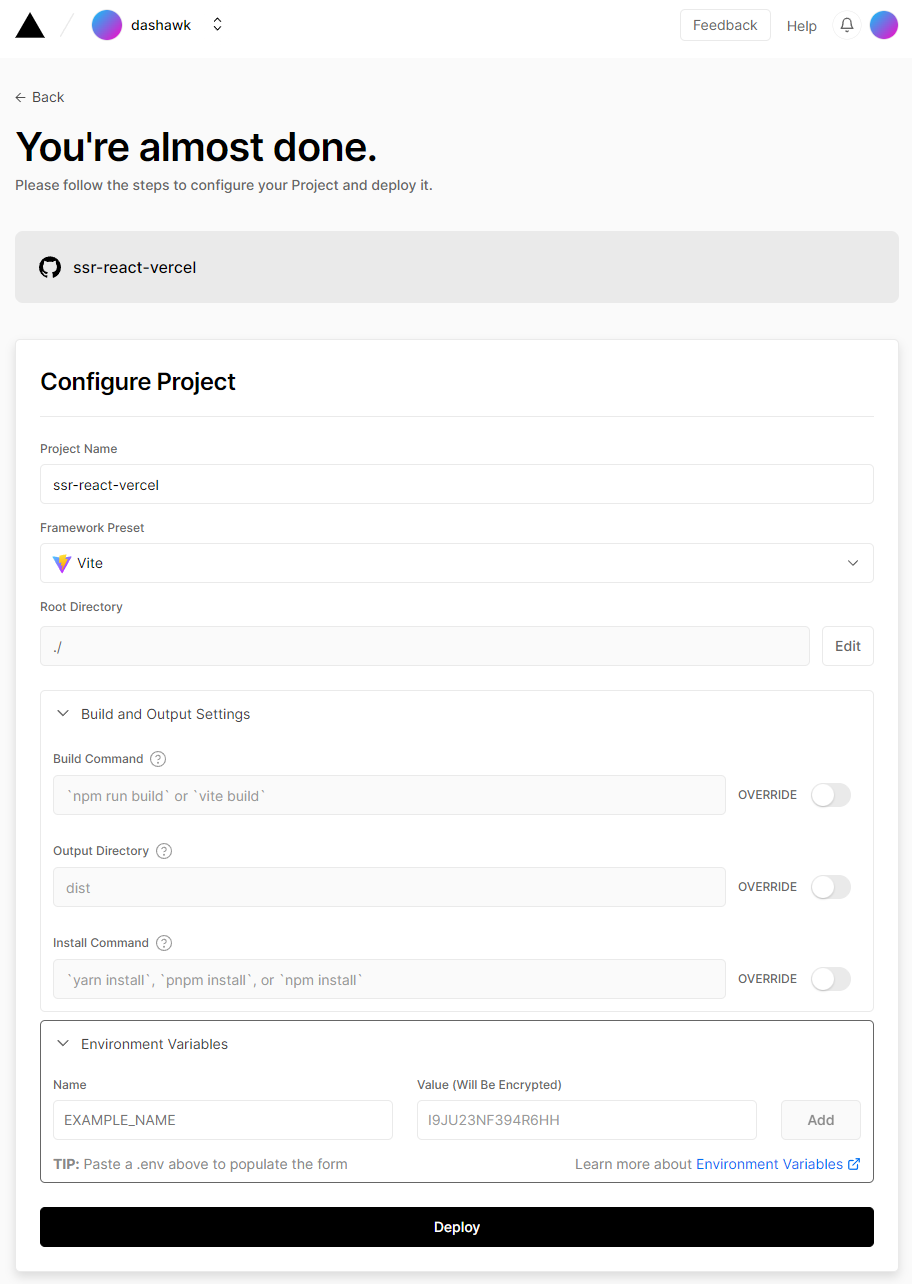 Github Dashawkssr React Vercel This Is An Example Project For Ssr React To Be Deployed In Vercel