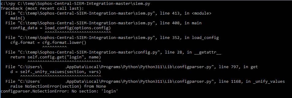 errors when running siem.py script · Issue #88 · sophos/Sophos-Central-SIEM-Integration · GitHub