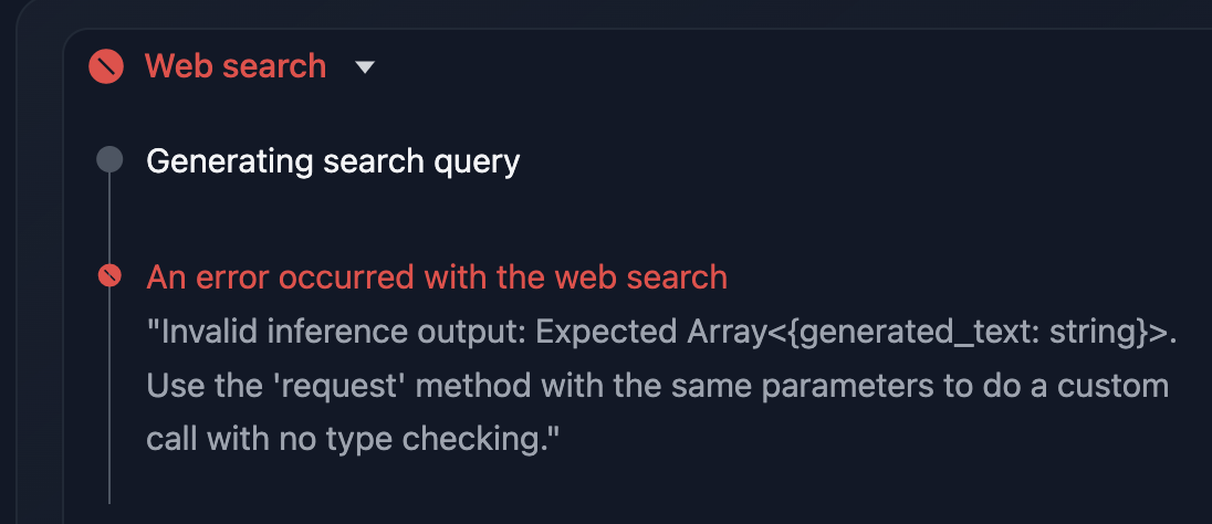 [web search] An error occurred with the web search "Invalid inference output: Expected Array ...