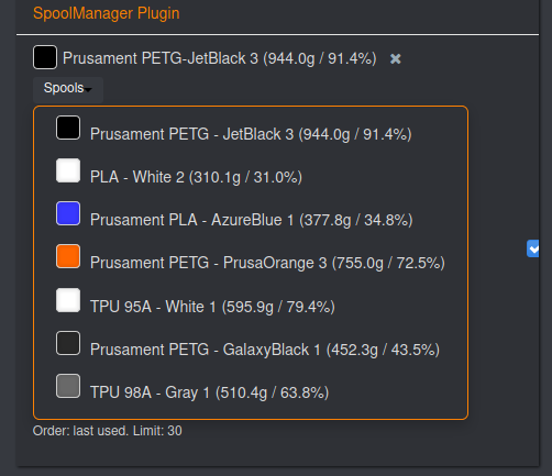 Show remaining filament in the spool dropdown menu · Issue #11 · OllisGit/OctoPrint-SpoolManager ...