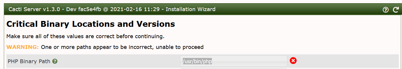 130 Qa Unable To Get Beyond Path Section Of Install When Attmpting To Upgrade Cacti To 13