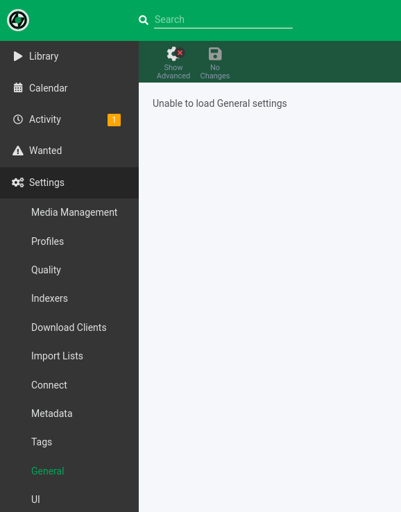 "Unable to load General settings" error · Issue #2017 · Lidarr/Lidarr · GitHub