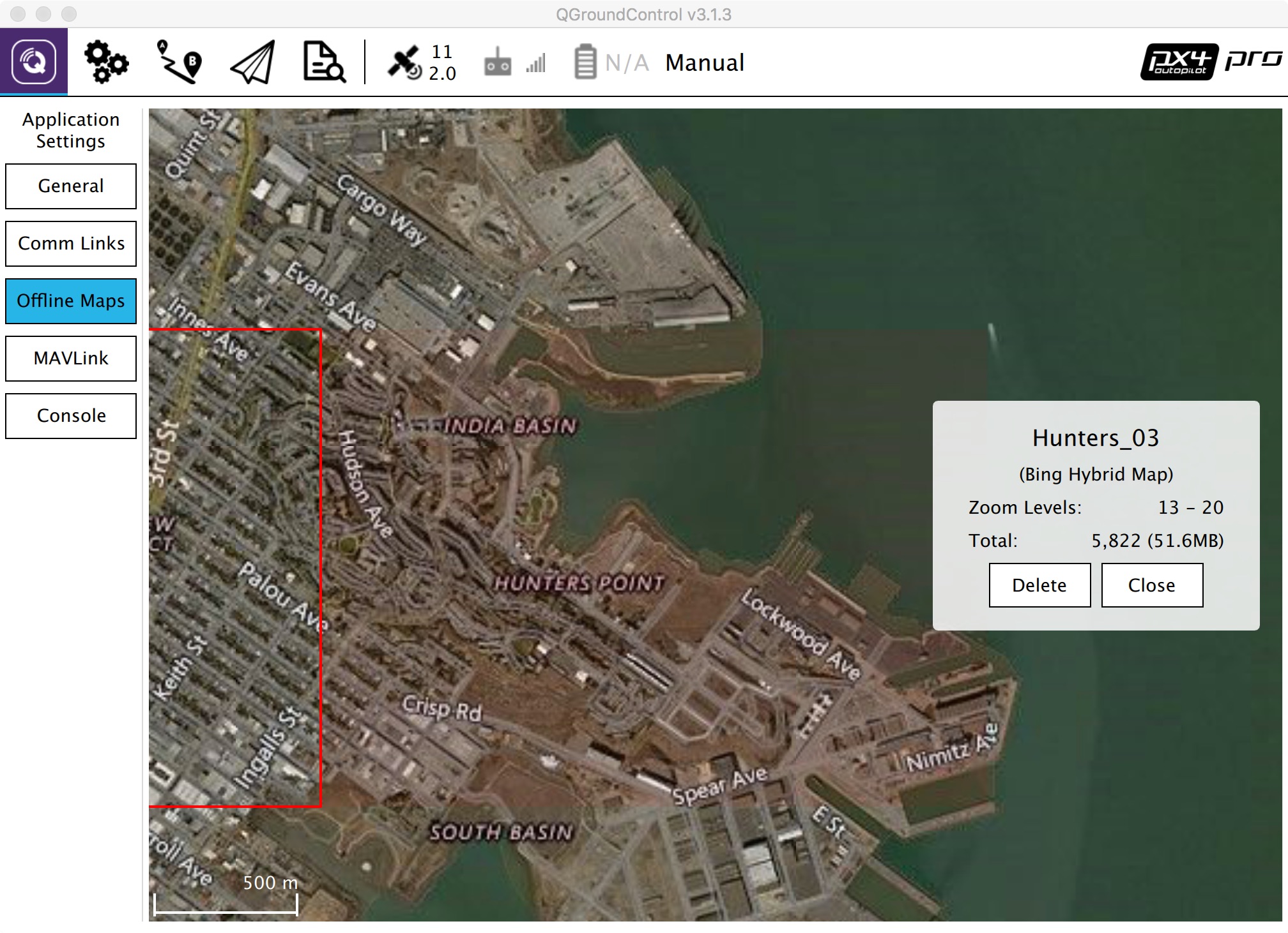 QGC 3.1.3: bounding box shown for offline map tile set is incorrect ...