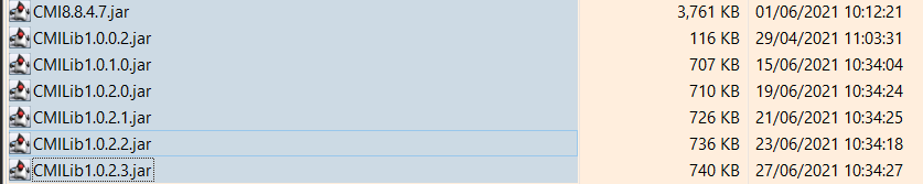 CMILib Auto-downloads keeping ALL the old cmi Lib files, even though Im using CMI8.8.4.7.jar ...