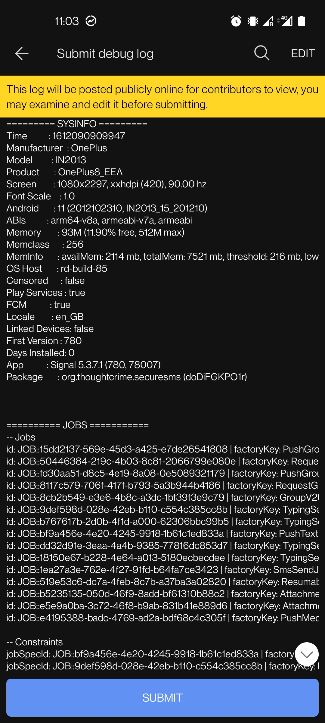 [Android] [5.7.3.1] Cannot Connect to Signal Servers (SignalServiceMessageSender Failure ...