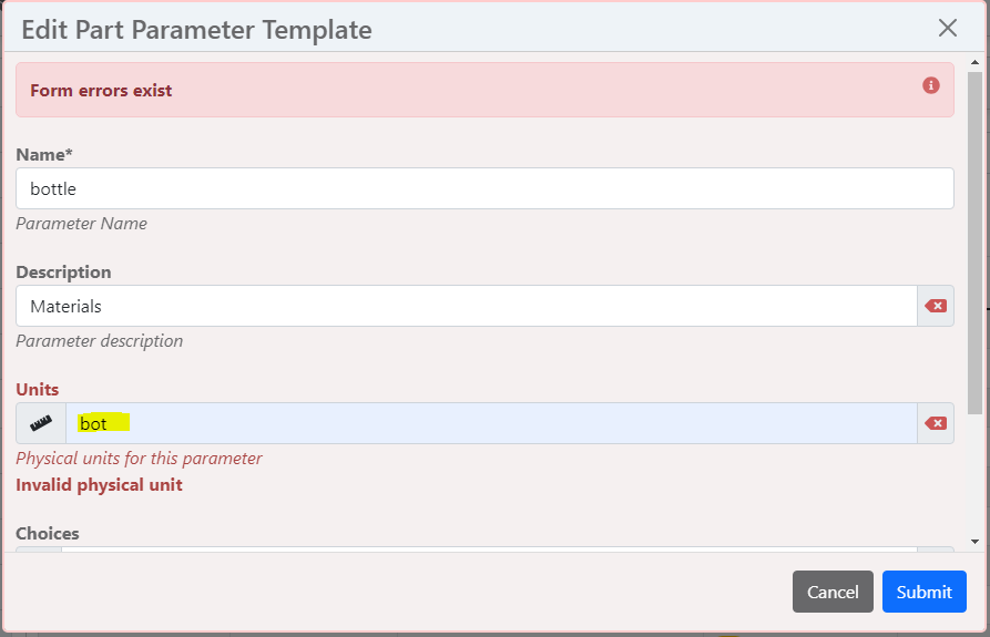 Parts Parameter Units · Issue 5508 · Inventreeinventree · Github 
