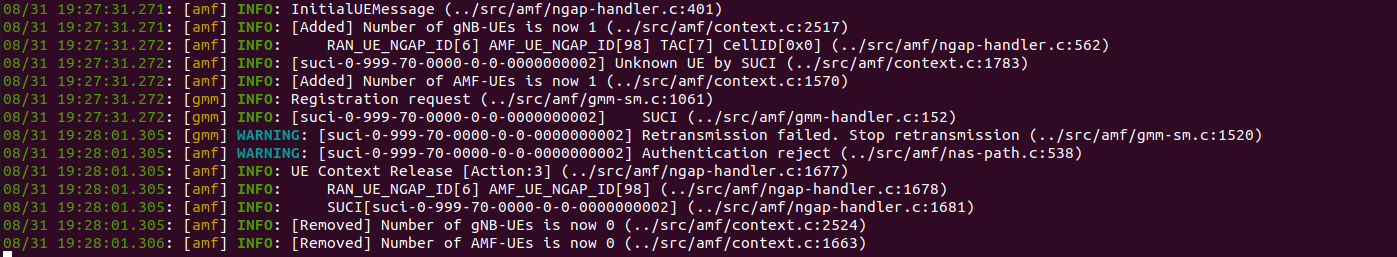 srsUE Retransmission Failed, Authentication Reject. · Issue #199 · srsran/srsRAN_Project · GitHub