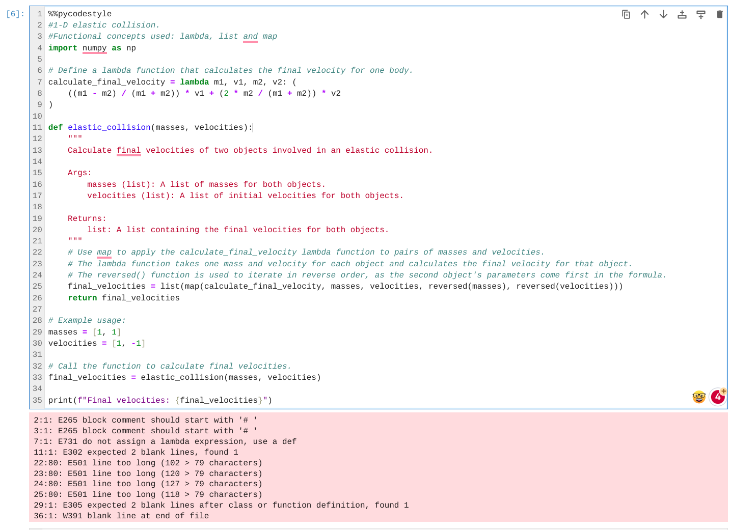 pycodestyle throws comment on your elastic_collison.py file · Issue #52 ...