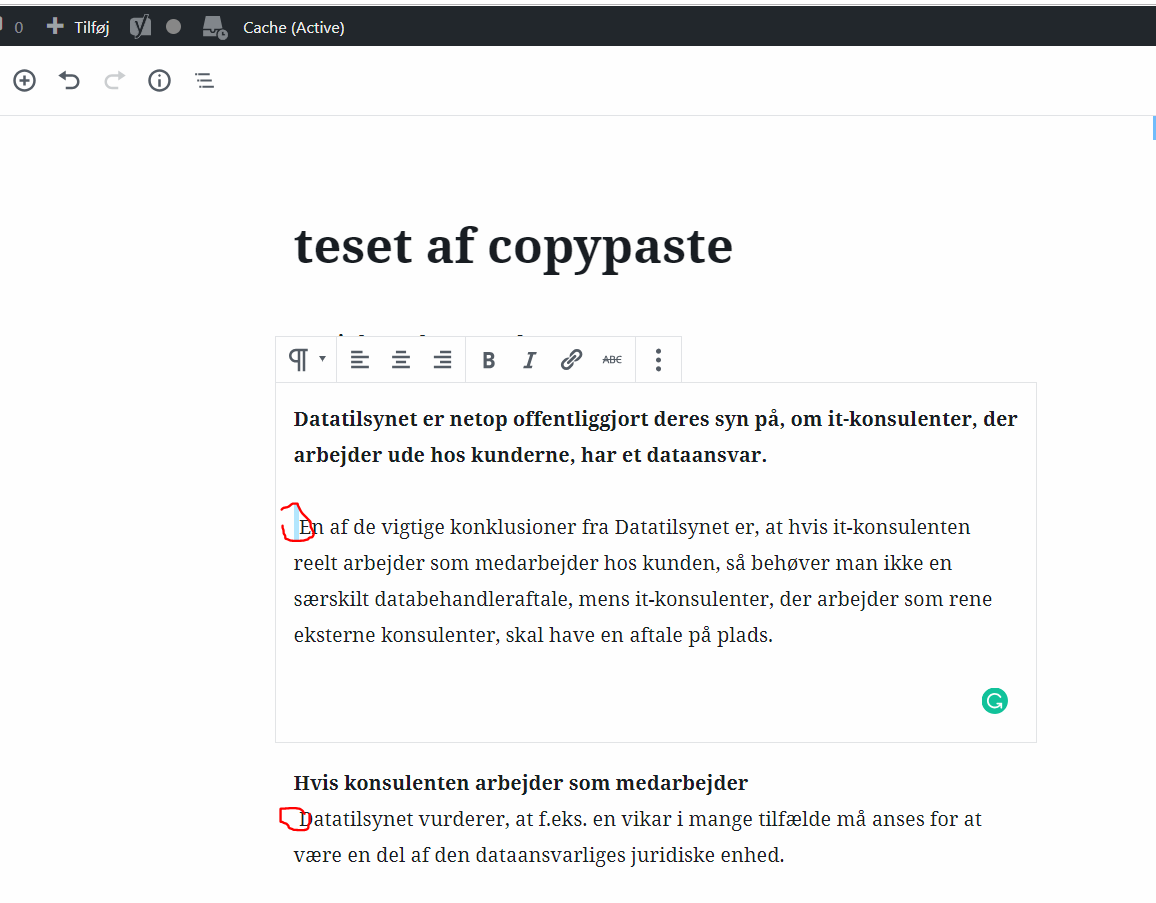 Pasting in a long text from Word - adds ekstra space before first ...