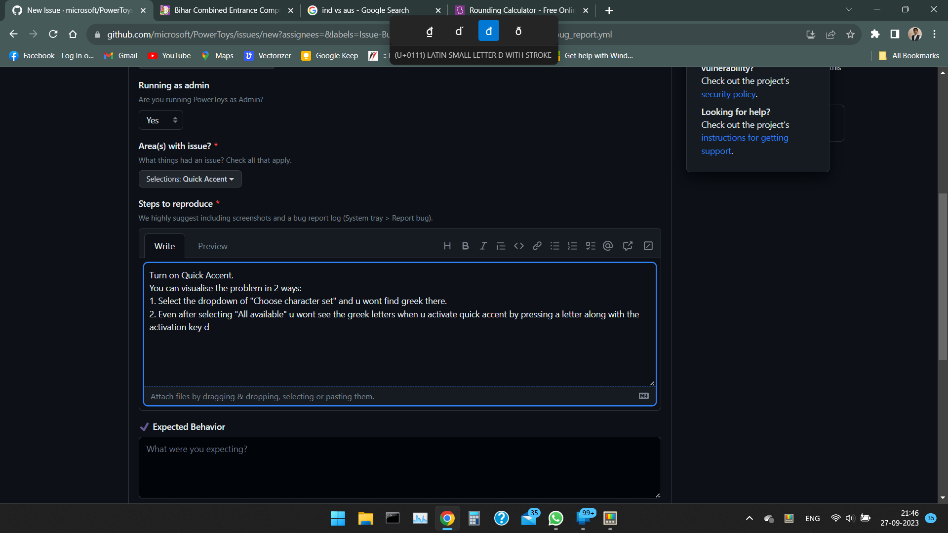 Greek letters unavailable in quick accent after recent update · Issue ...