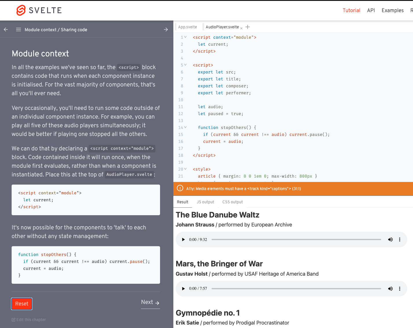 Site Tutorial Chapter 17. Compiler warning · Issue #6158 · sveltejs/svelte · GitHub