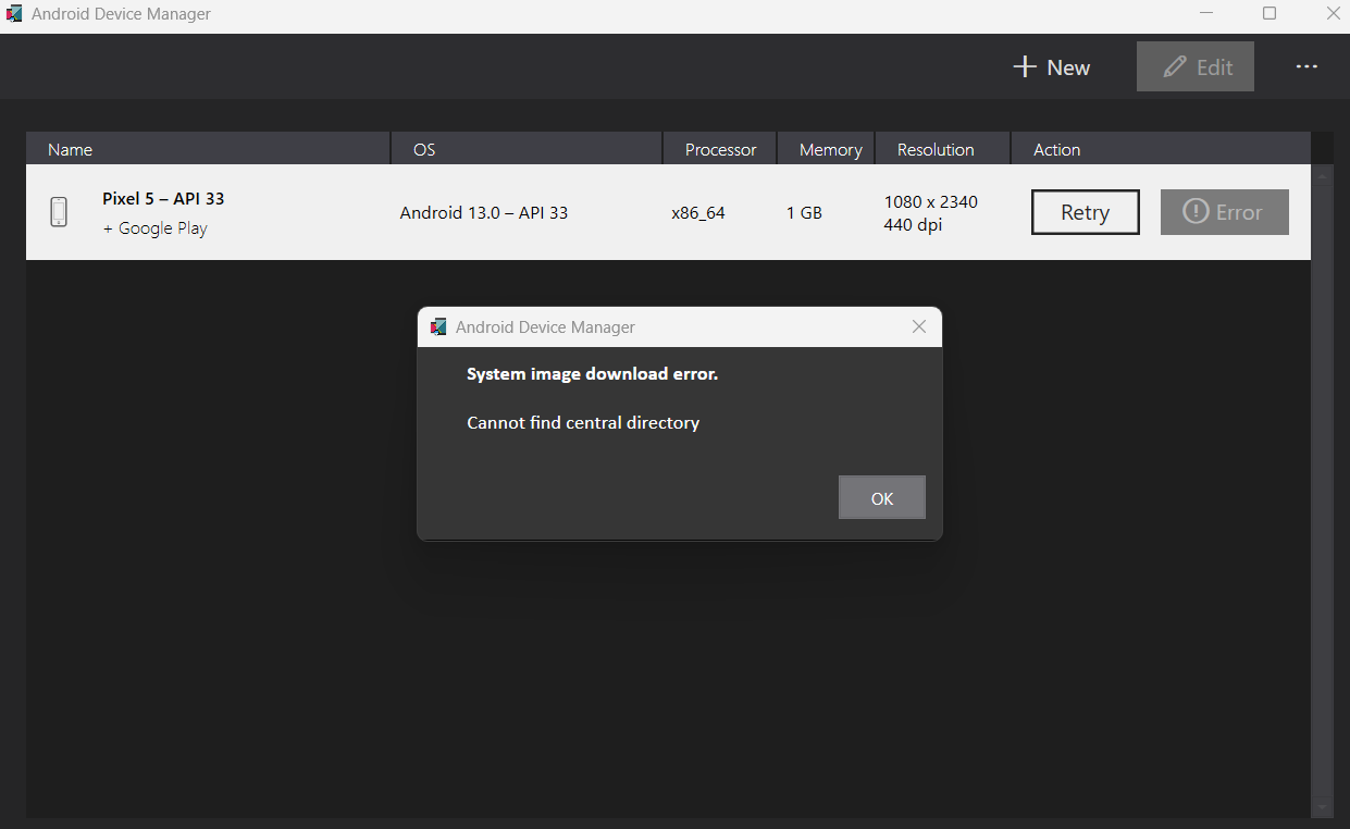 Error while setting up the Android emulator from Android Device Manager in Visual Studio · Issue ...