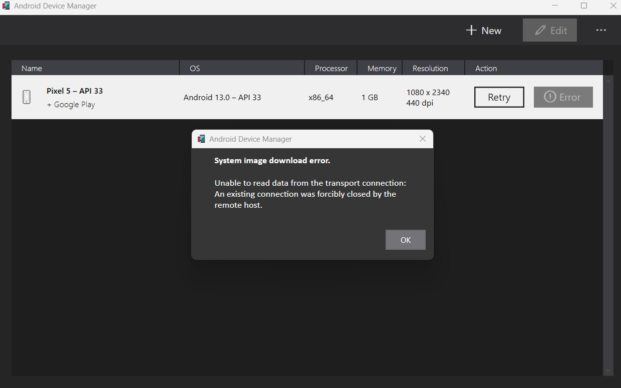 Error while setting up the Android emulator from Android Device Manager in Visual Studio · Issue ...