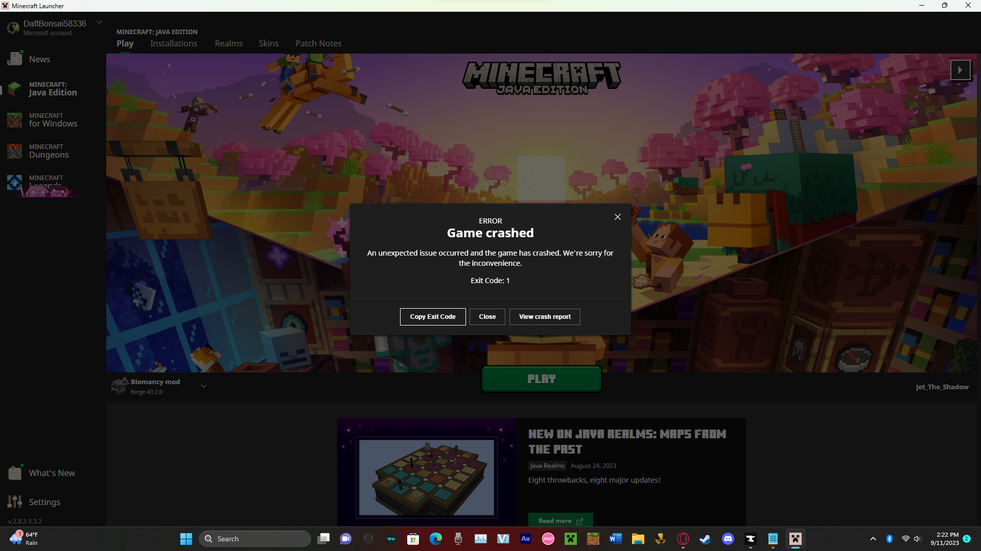 Game Crash Exit Code1 · Issue #562 · microsoft/openjdk · GitHub