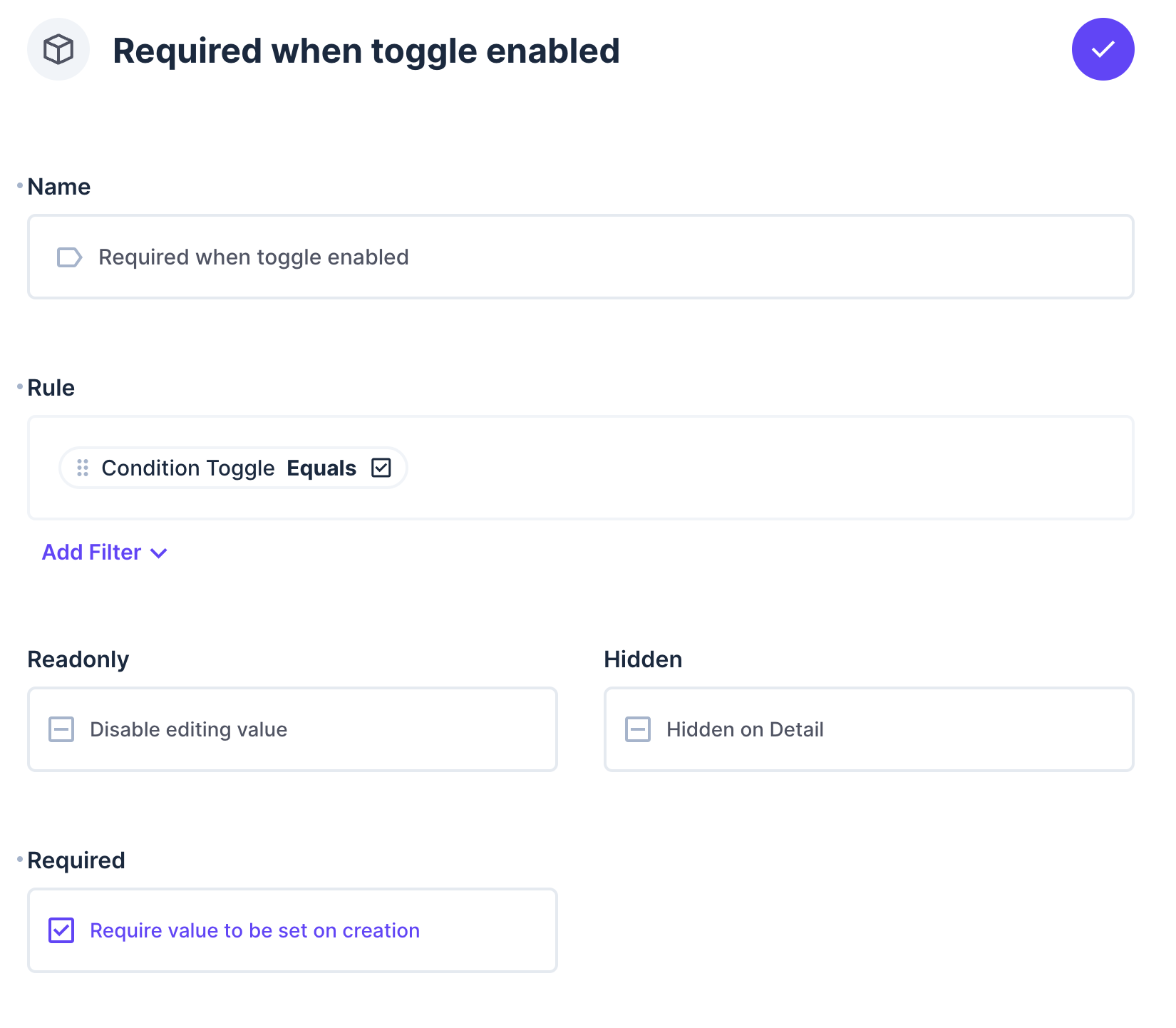 Field conditions with "Required value to be set on creation" not working for the API · Issue ...