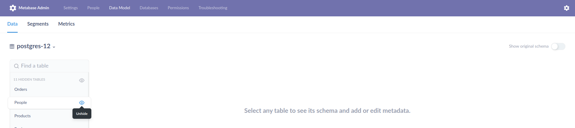 Cannot restore table visibility in Data Model, when database is down · Issue #15165 · metabase ...