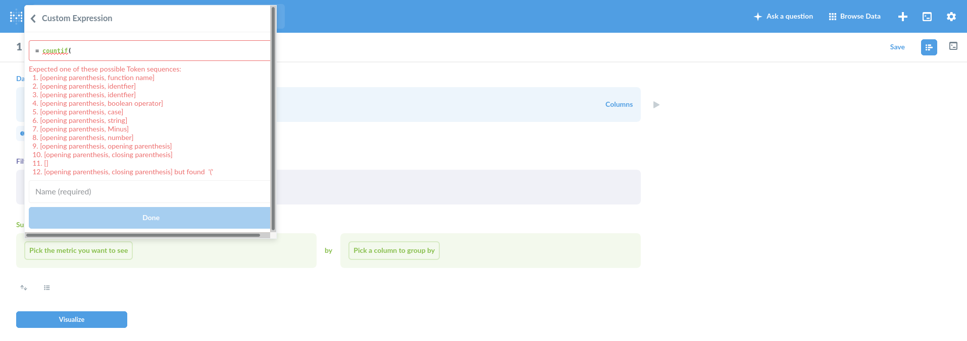 Custom Expression sometimes shows a big error, when formula is not complete · Issue #15246 ...