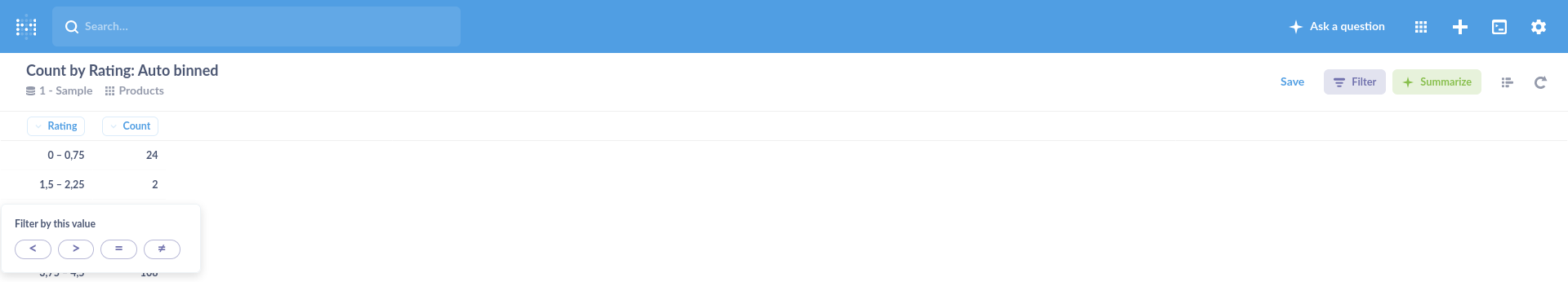 Column filters on binned columns not working as expected · Issue #15334 · metabase/metabase · GitHub