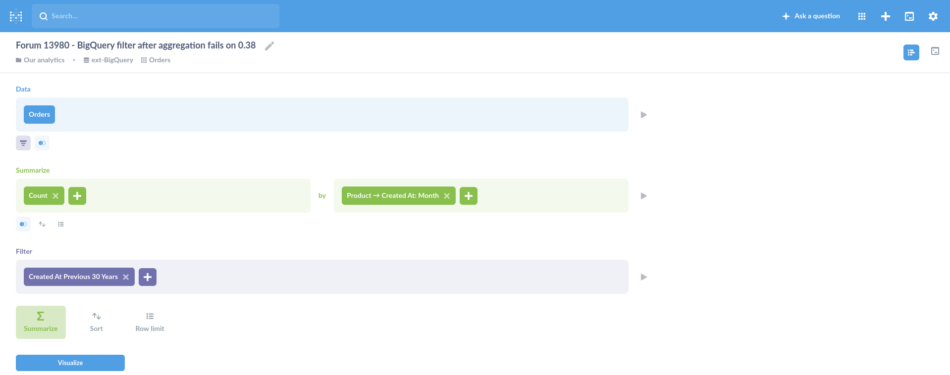 BigQuery with filter after aggregation of join table fails query with wrong alias reference on ...