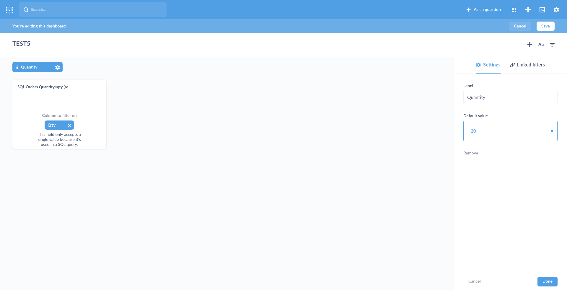 Dashboard Subscription fails, when using dashboard default filter value on Native query with ...
