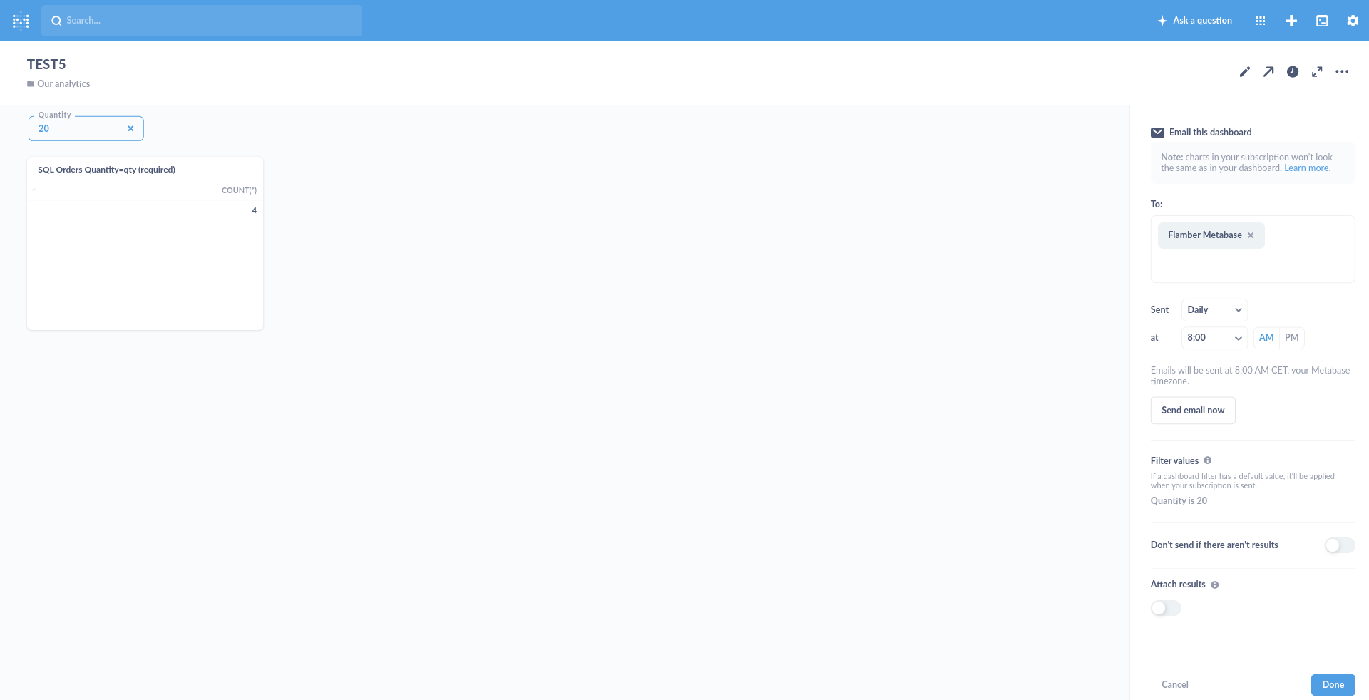 Dashboard Subscription fails, when using dashboard default filter value on Native query with ...