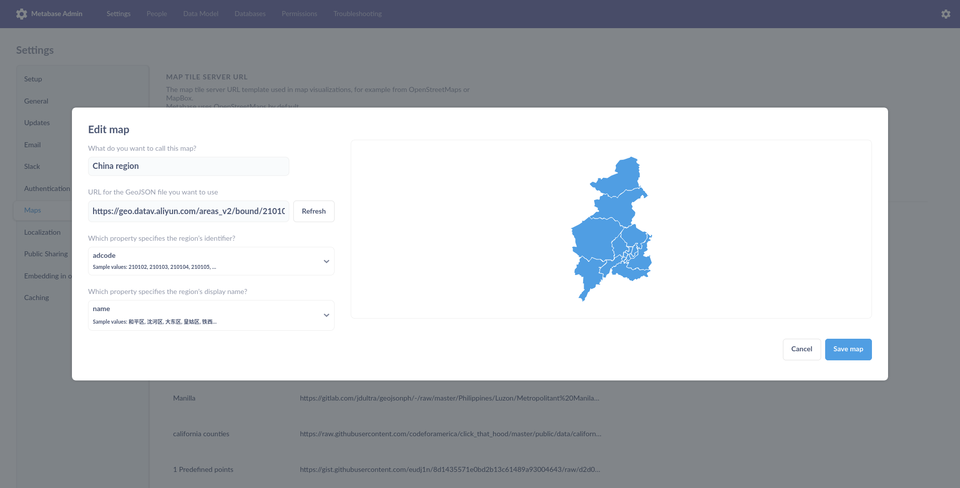 Maps (data encode is UTF-8) is displayed incorrectly, when Metabase is ...