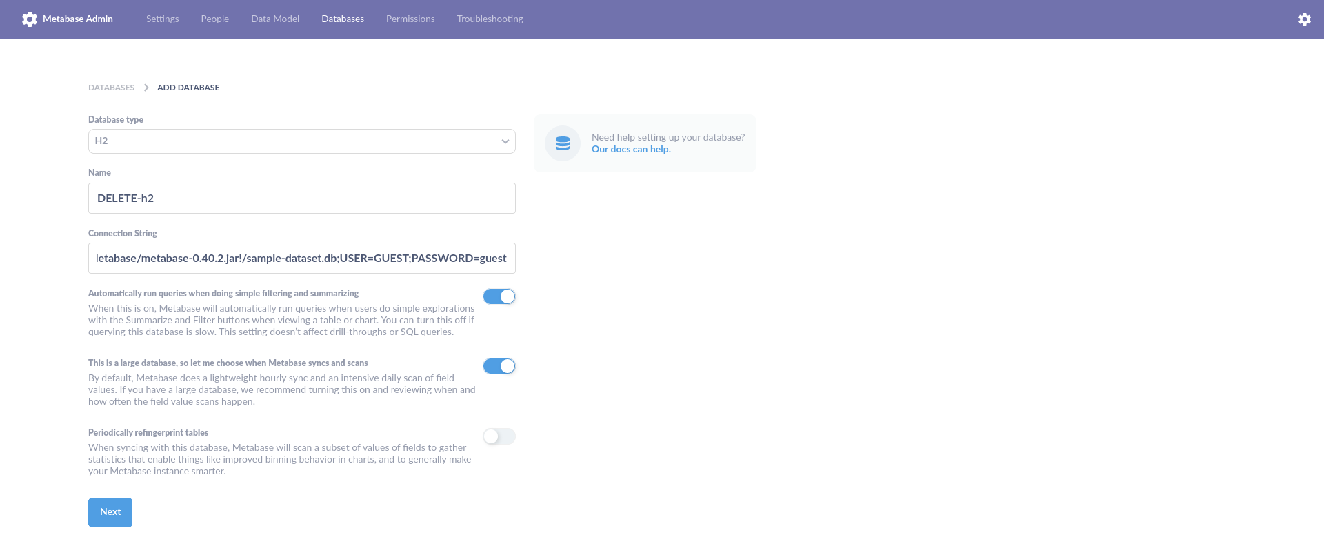 New databases with "This is a large database ..." still uses the default sync+scan settings ...