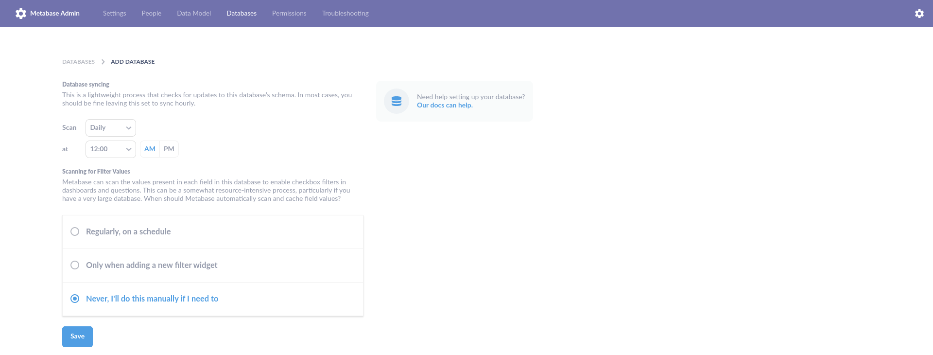 New databases with "This is a large database ..." still uses the default sync+scan settings ...
