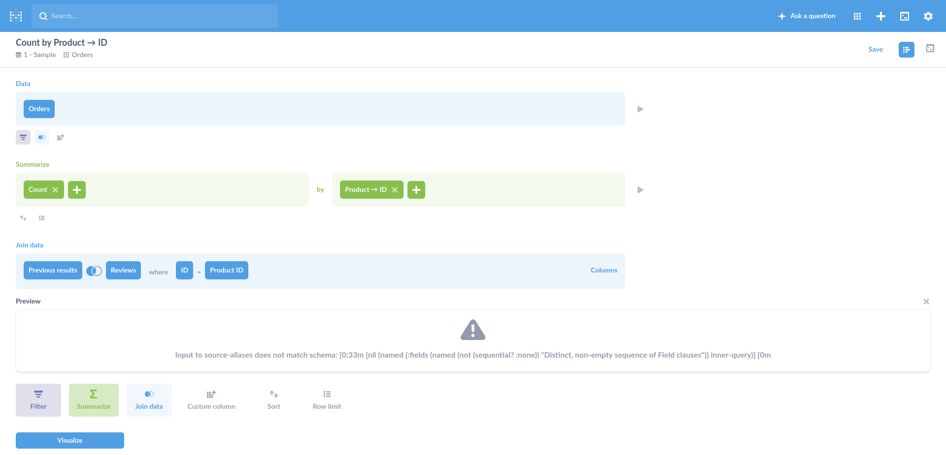 Summarizing with implicit join does not allow subsequent joins · Issue #17767 · metabase ...