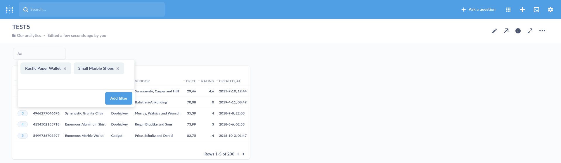 Dashboard filter of nested question shows plain text input, which does not allow multiple values ...