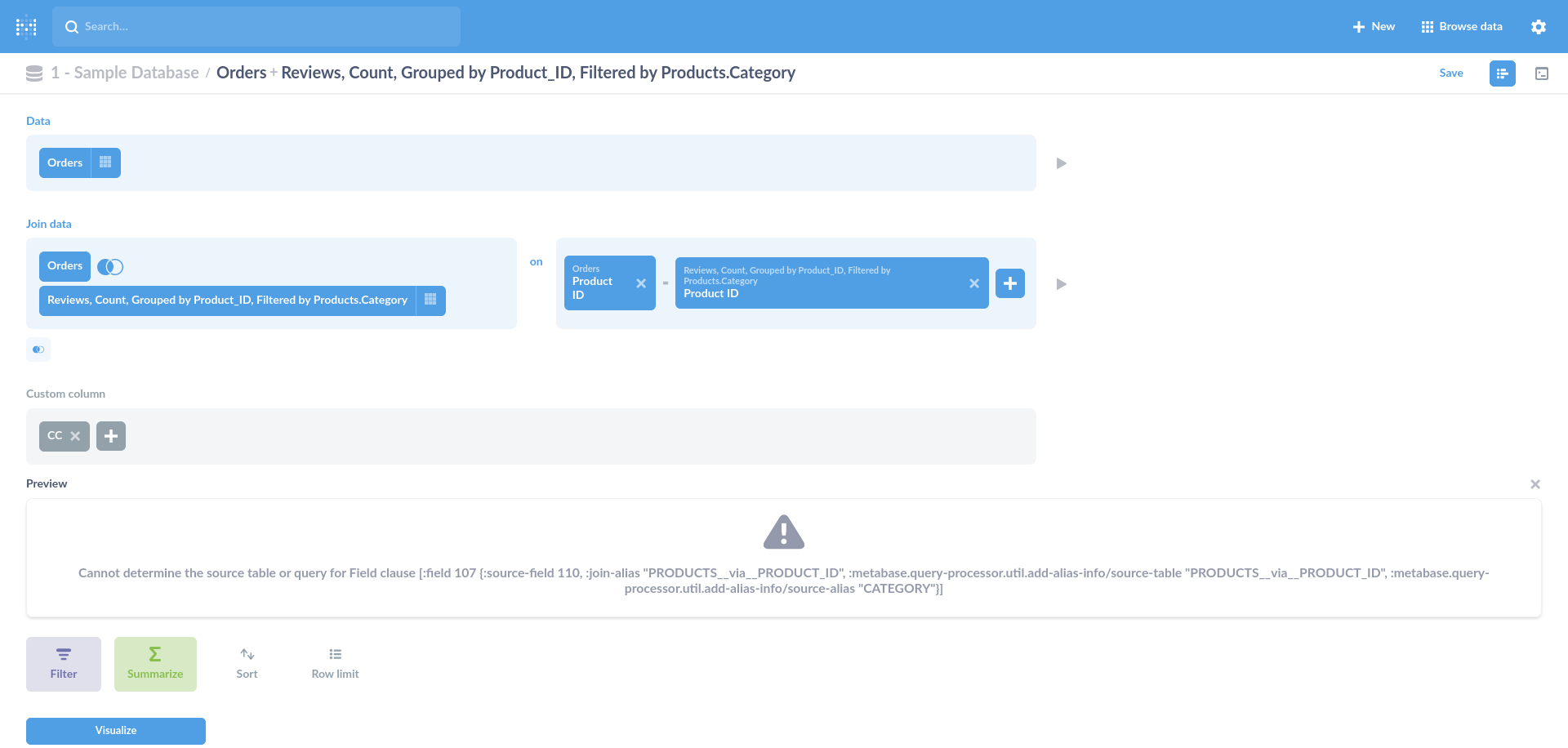Using a Saved Question, which has a filter to implicit/explicit table, causes wrong aliasing in ...