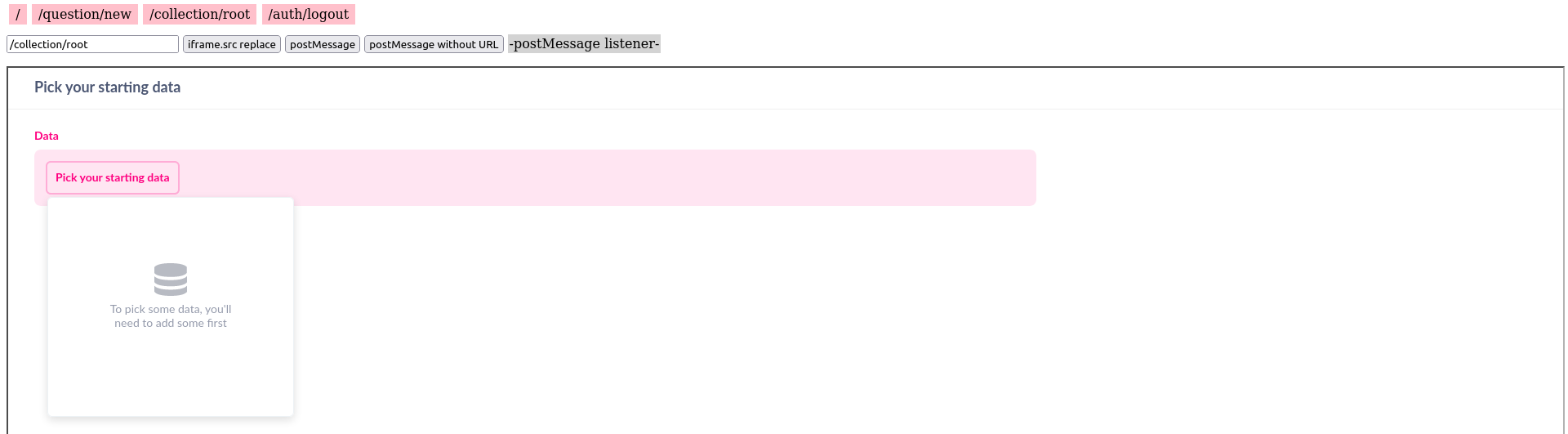 Data selector not working in FullApp embedding if going directly from location that hasn't ...