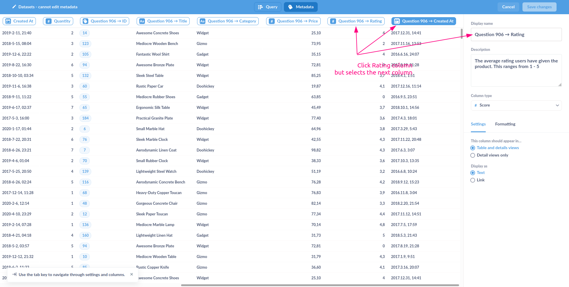 Model Becomes Confusing When Data Model Column Visibility Is Used · Issue 22521 · Metabase