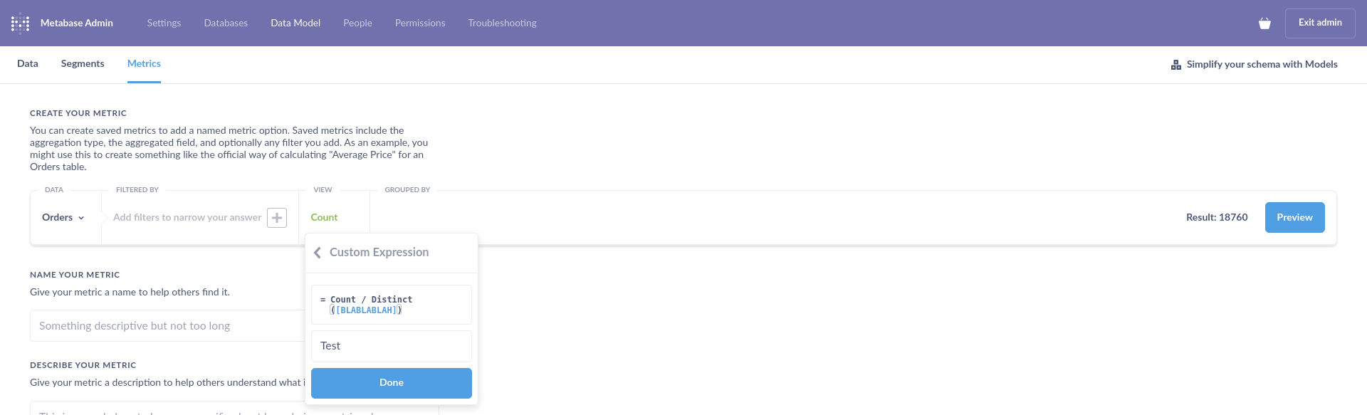Custom Expression aggregation in Metrics does not work · Issue #22700 · metabase/metabase · GitHub