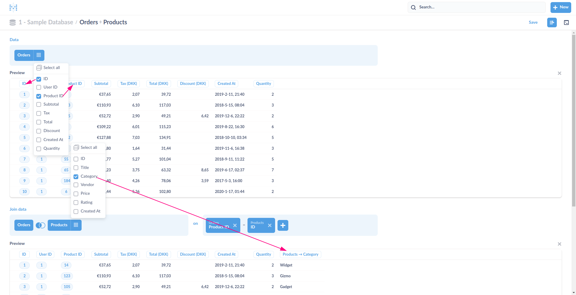 Preview function in Notebook does not respect the columns selected on ...
