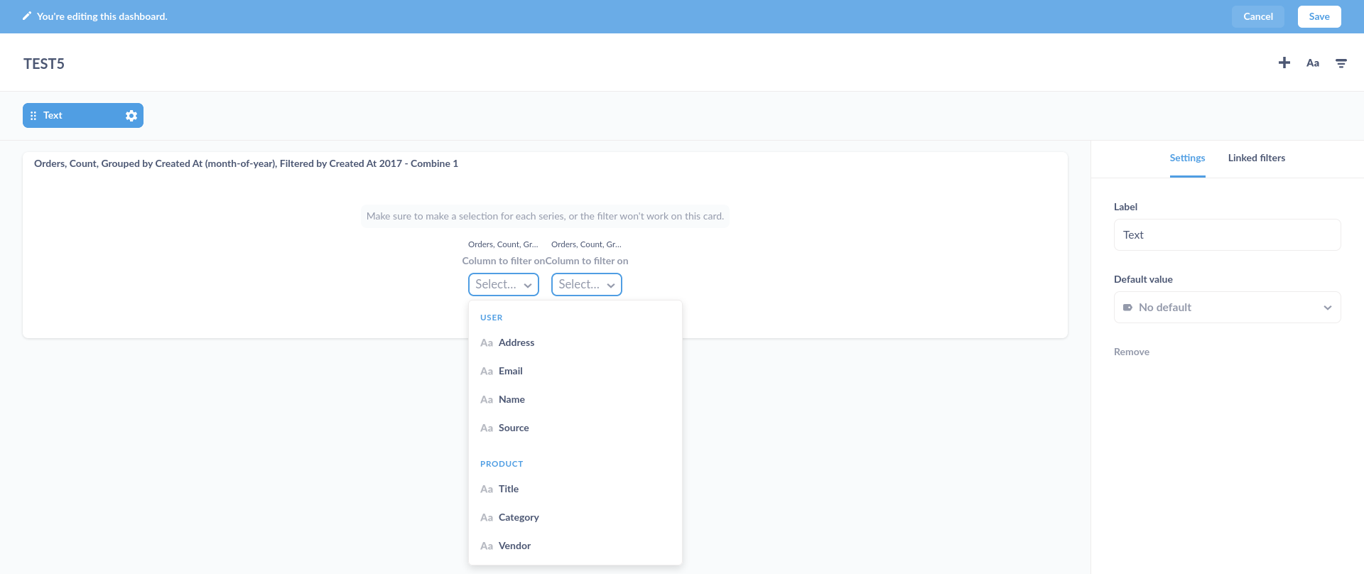 Filters incorrectly showing as linked to all fields on combined charts · Issue #25248 · metabase ...