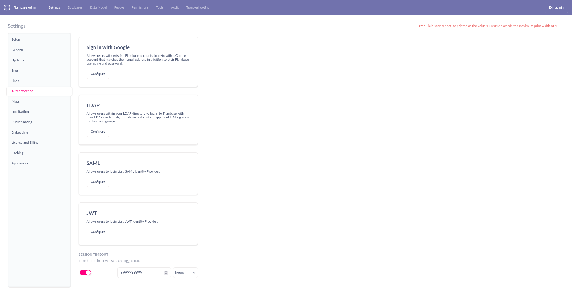 Setting A Very High Session Timeout Causes Instance To Stop Working · Issue 25253 · Metabase