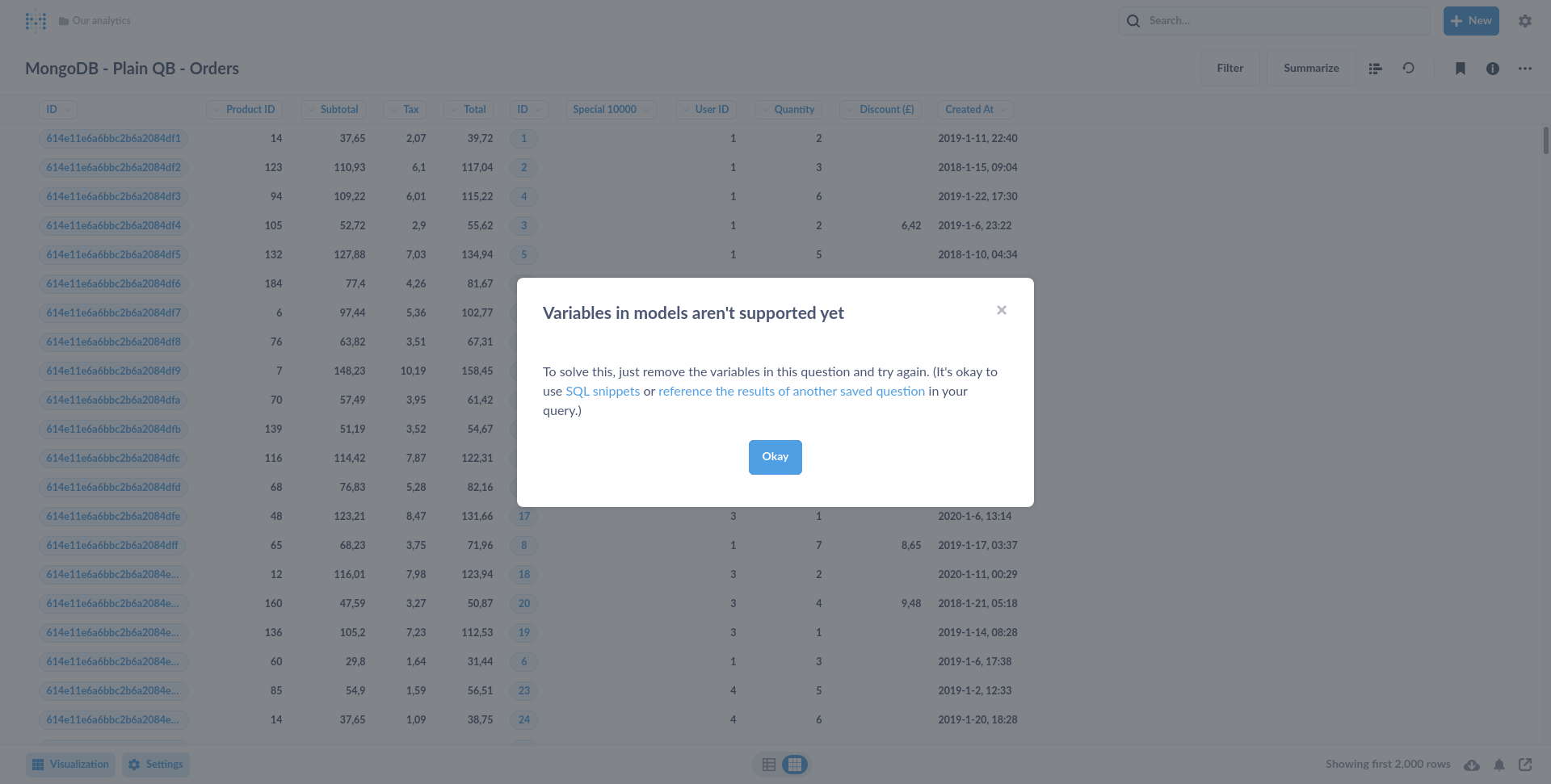 Do not offer "Turn into a model" unless database supports it (and Nested Queries are enabled ...