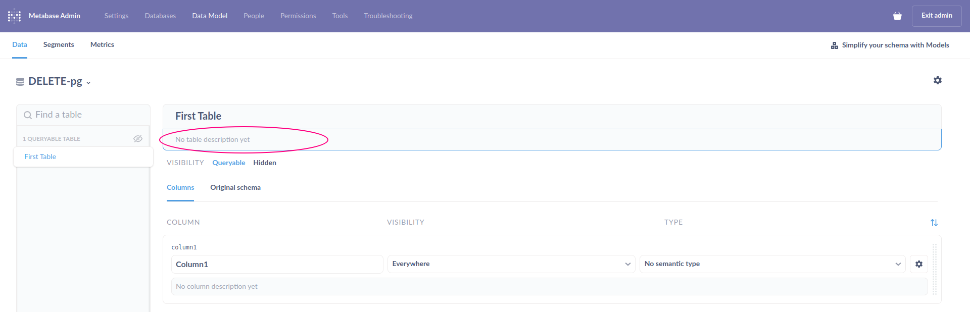 Sync of new tables stops working if an existing table has a description set to empty (not null ...