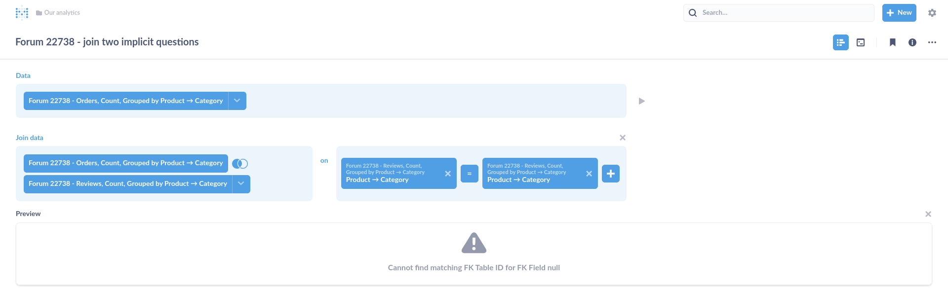 Joining Saved Questions with the same implicit/explicit grouped field causes errors · Issue ...