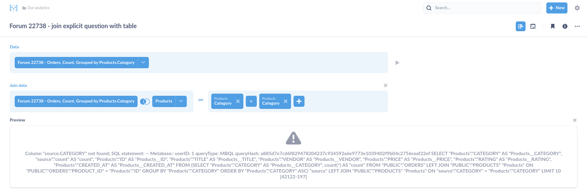 Joining Saved Questions with the same implicit/explicit grouped field causes errors · Issue ...