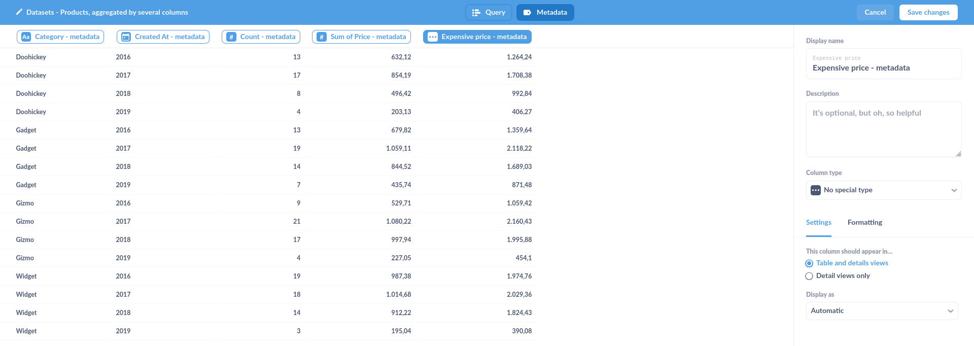 Models Metadata changes does not work for aggregation metrics · Issue #26755 · metabase/metabase ...