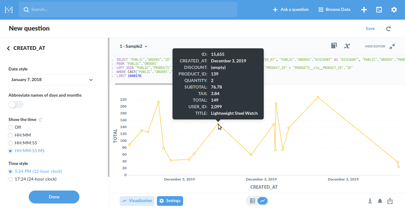 Time display in Tooltip/ticks is broken for timeseries charts · Issue #11435 · metabase/metabase ...