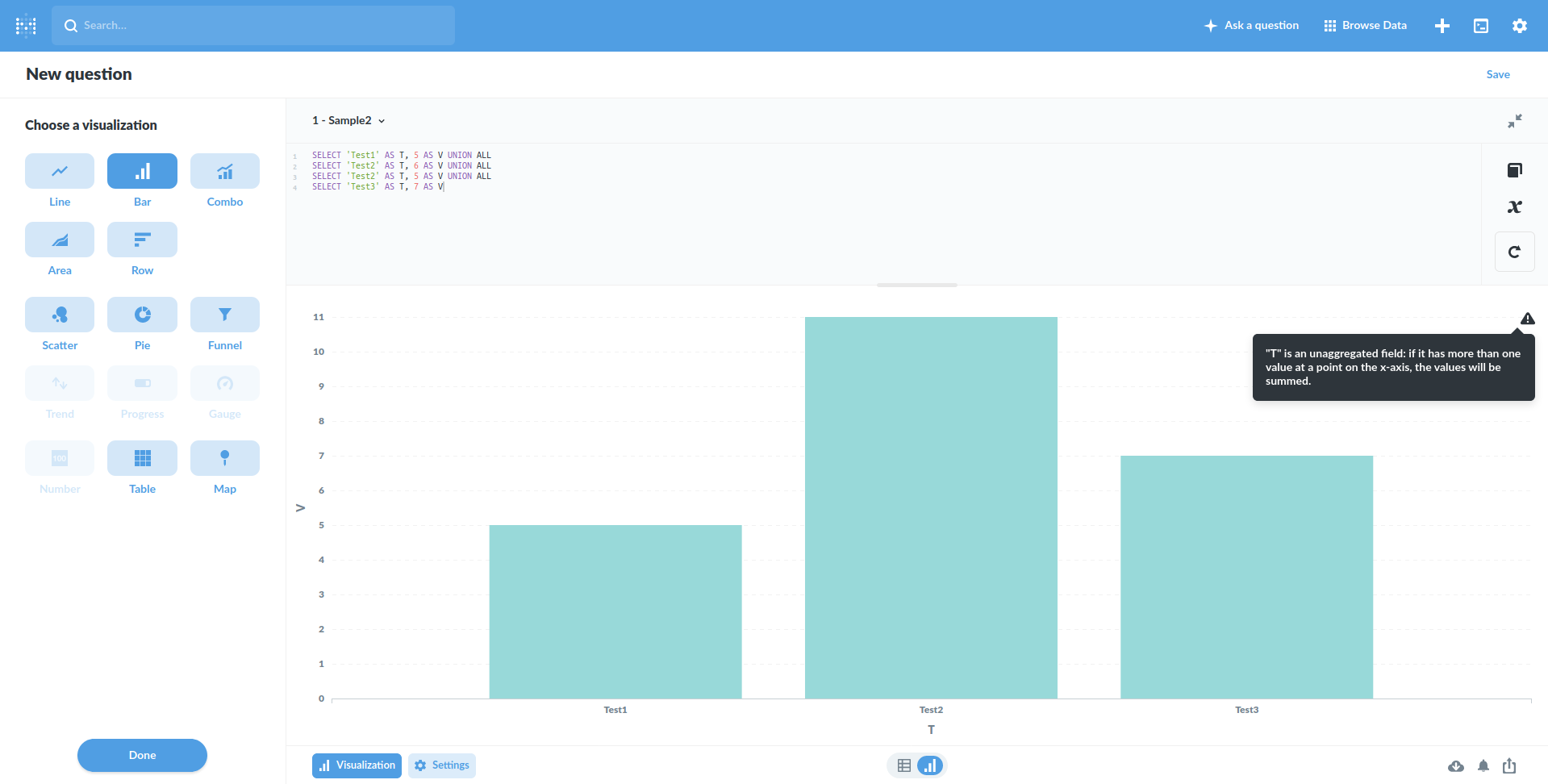 Row chart not warning about unaggregated field will be summed · Issue #12655 · metabase/metabase ...