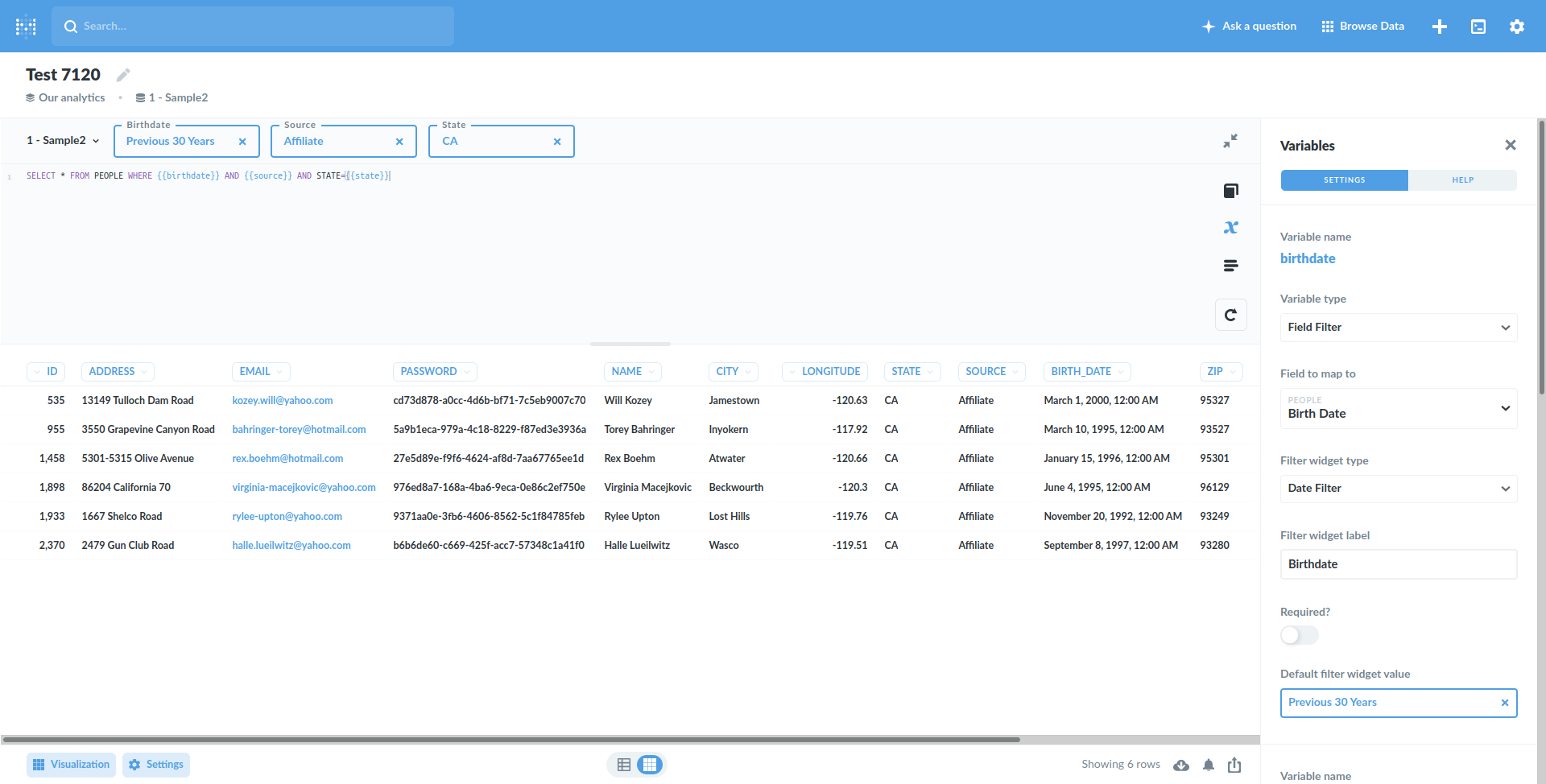 Default Parameters Are Missing When A Metabase Question Is Shared