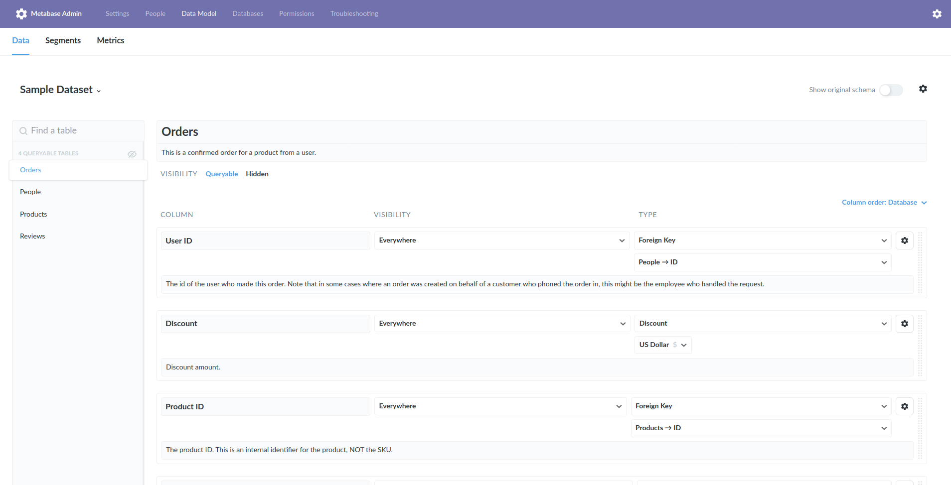 Data Model "Column order" incorrect initially · Issue #13024 · metabase/metabase · GitHub