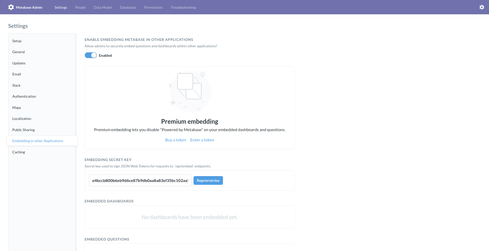 Environment variable MB_ENABLE_EMBEDDING=true makes Admin > Embedding subpage not function ...