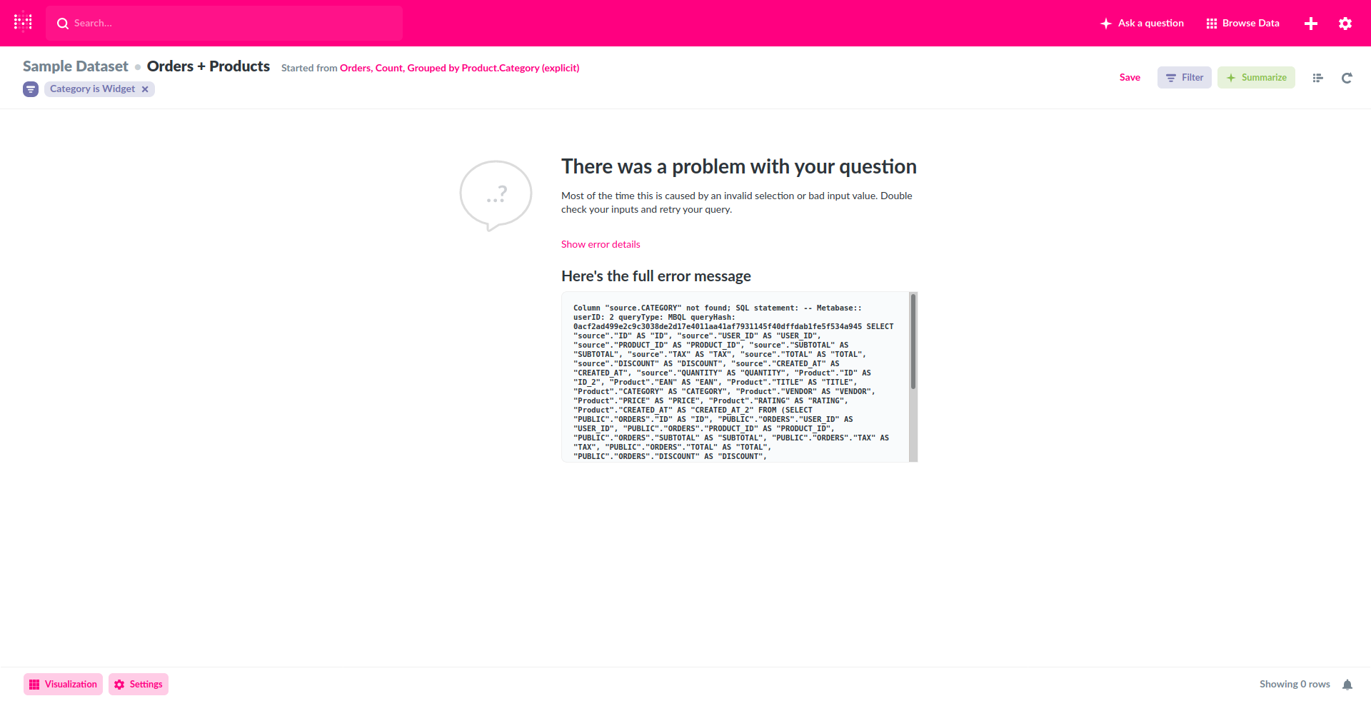 Drill-through not working on questions with joins, where target table is sandboxed, and target ...