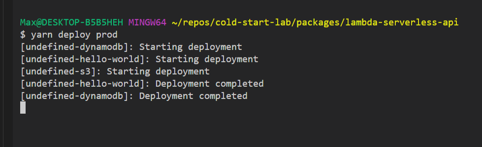 Serverless API upon first running `yarn deploy` hangs on Windows when multiple functions ...